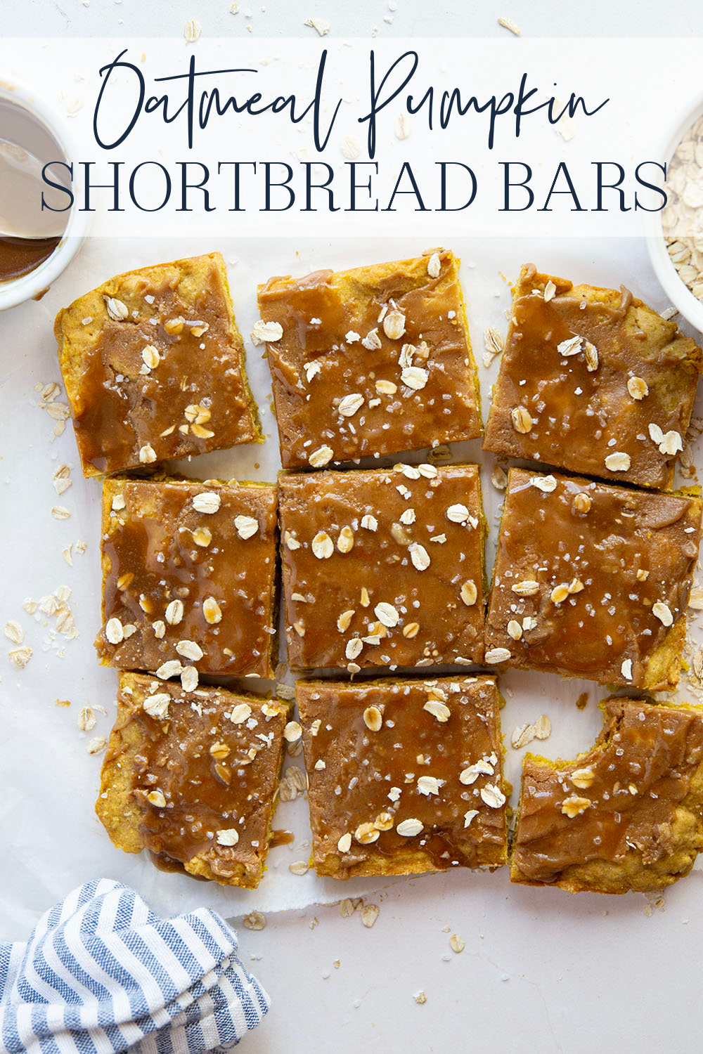 Oatmeal Pumpkin Shortbread Bars with Salted Caramel