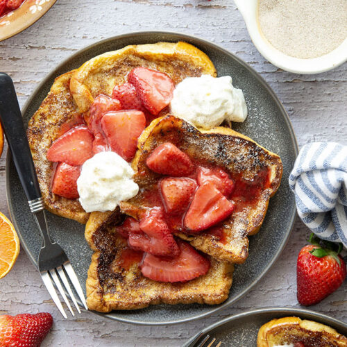 Cinnamon Sugar French Toast with Strawberry Orange Sauce