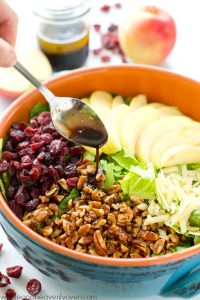Bistro Fall Salad with Apples, Candied Pecans and Maple Balsamic Dressing