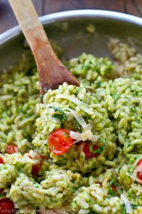 Parmesan Pesto Risotto with Cherry Tomatoes