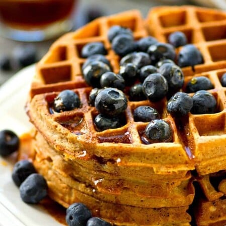 Crispy Coconut Oil Waffles with Chai Maple Syrup
