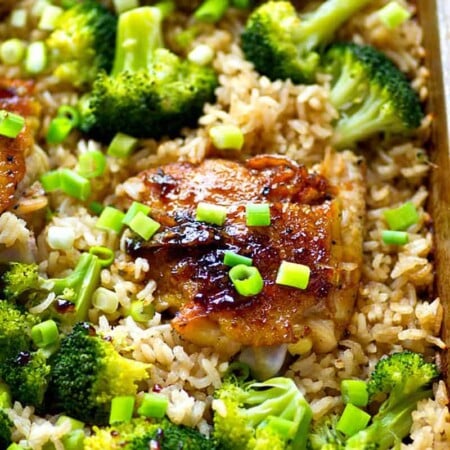 Sheet Pan Orange Chicken with Rice + Broccoli