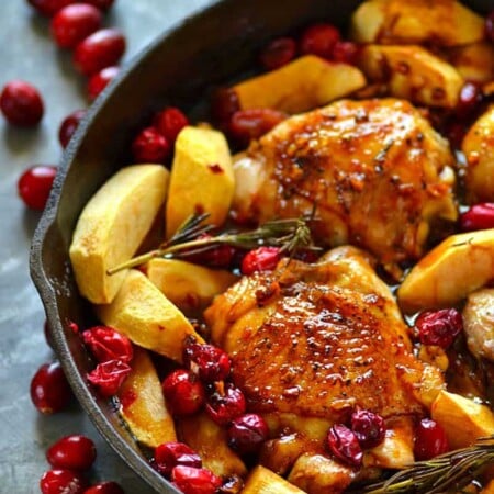Maple-Glazed Roast Chicken with Apples and Cranberries