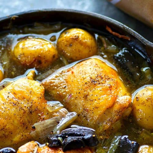 White Wine Braised Chicken with Mushrooms and Baby Potatoes