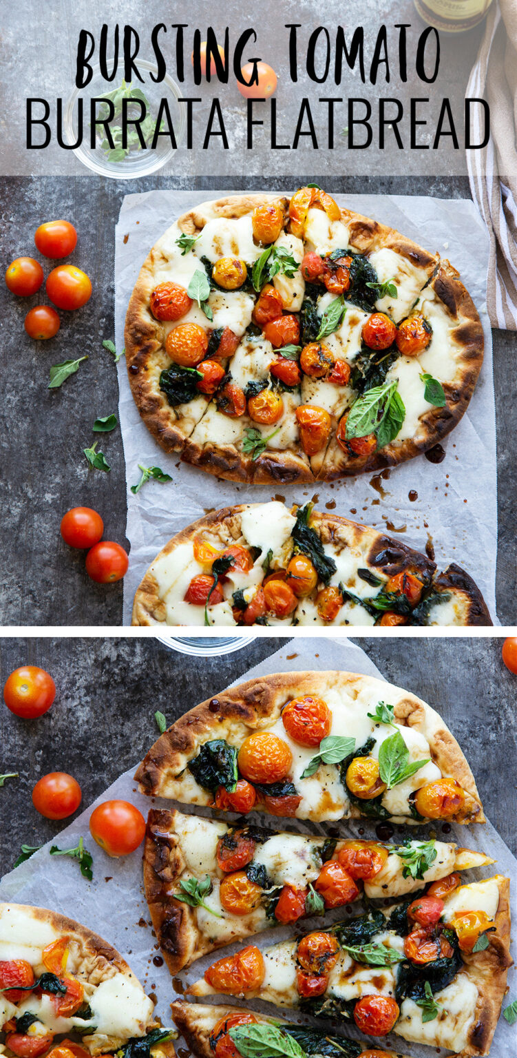 Bursting Tomato Flatbread with Spinach and Burrata