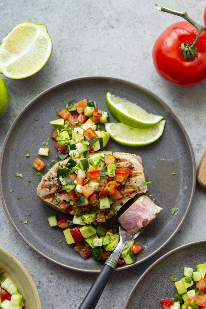 Cilantro Lime Grilled Tuna Avocado Cucumber Salsa