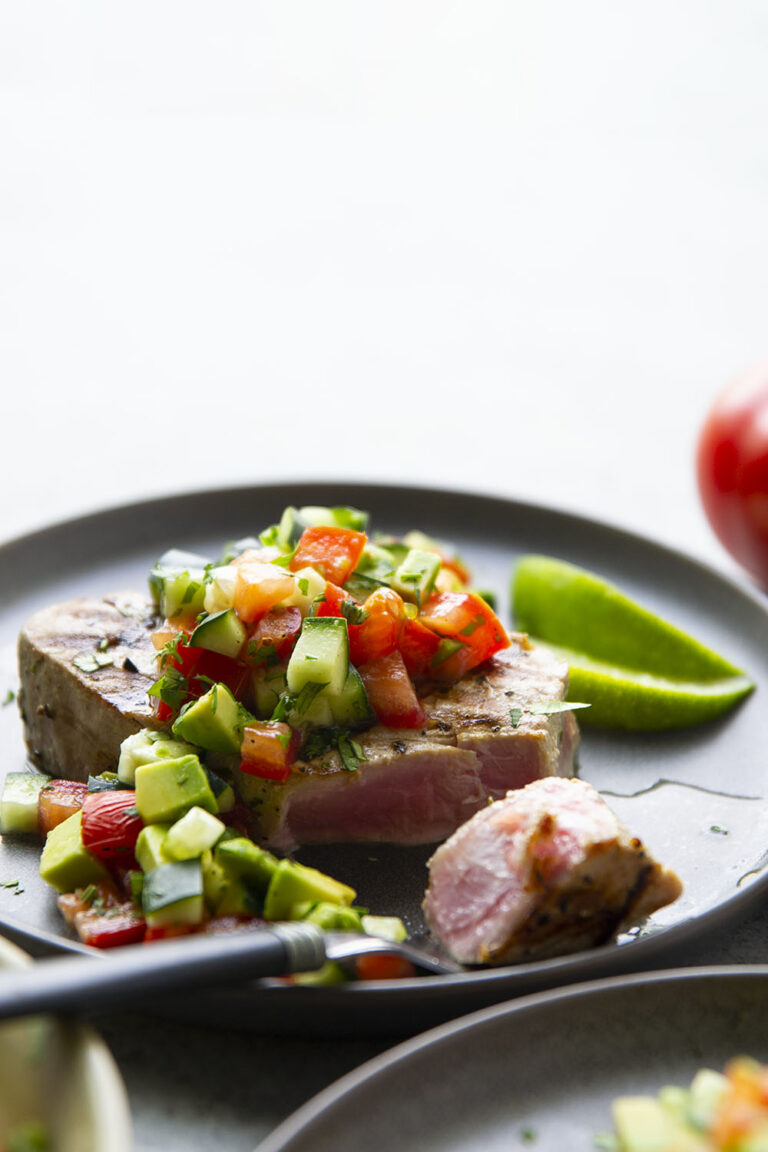 Cilantro Lime Grilled Tuna Avocado Cucumber Salsa