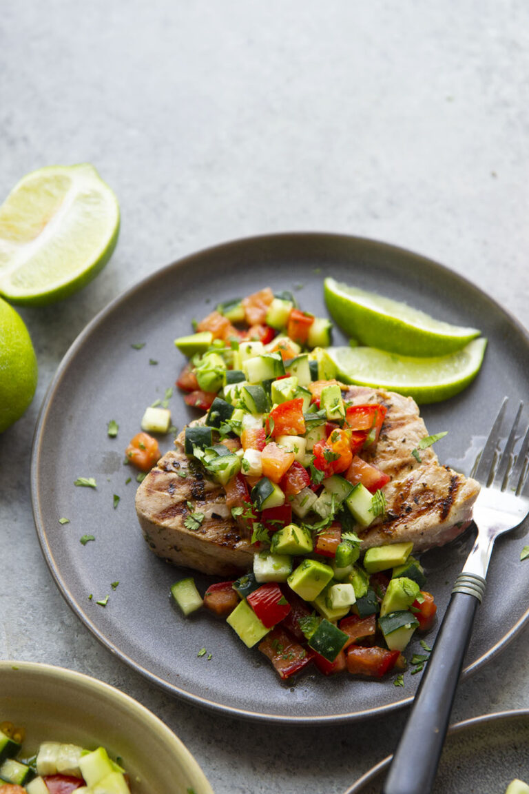 Cilantro Lime Grilled Tuna Avocado Cucumber Salsa