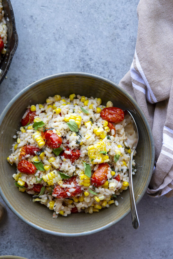 Sweet Corn Risotto with Bursting Tomatoes