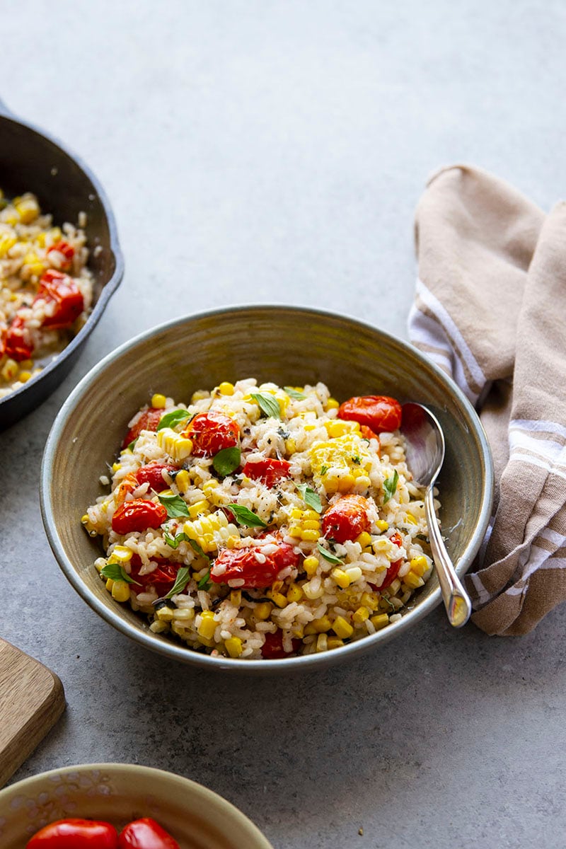 Sweet Corn Risotto with Bursting Tomatoes