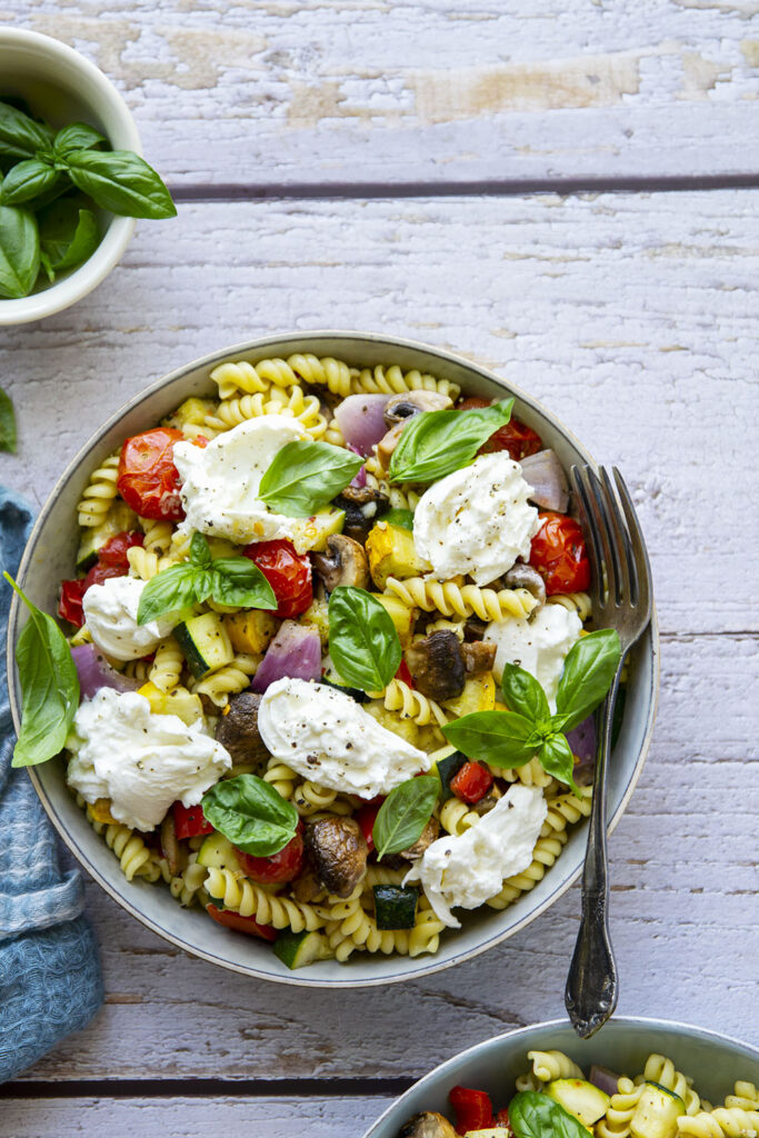 Summer Roasted Vegetable Pasta with Burrata