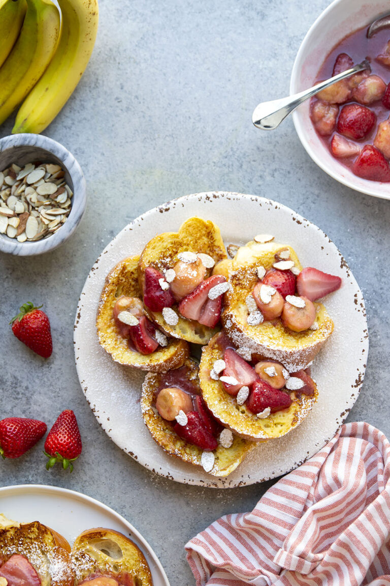 Amaretto French Toast with Caramelized Strawberry Banana Sauce