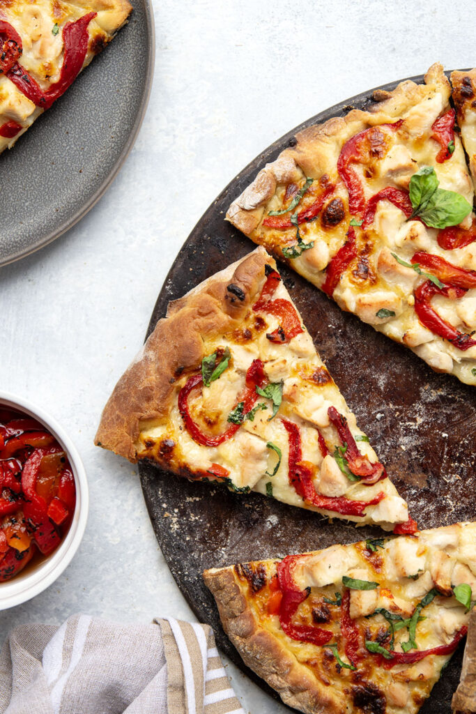 Chicken Alfredo Roasted Red Pepper Pizza