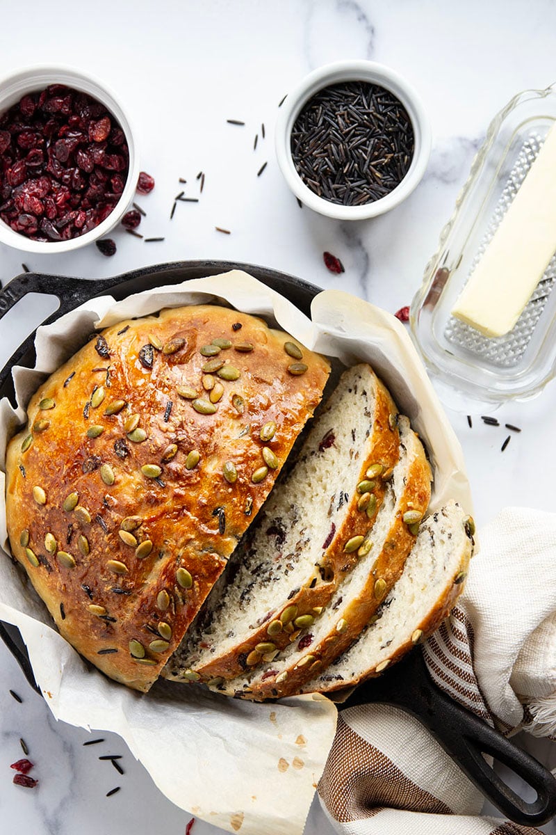 No-Knead Cranberry Wild Rice Bread