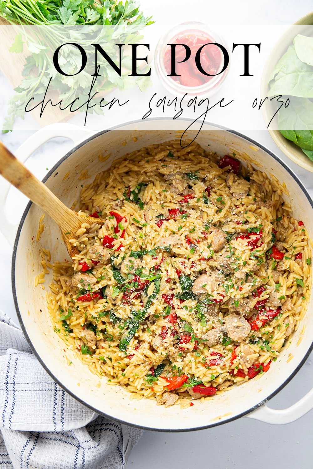 One Pot Chicken Sausage Orzo