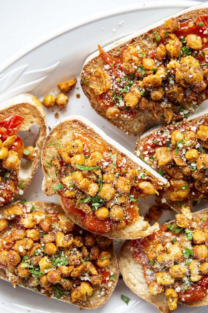 Smashed Chickpea Toast with Cherry Tomato Compote - Whole and Heavenly Oven