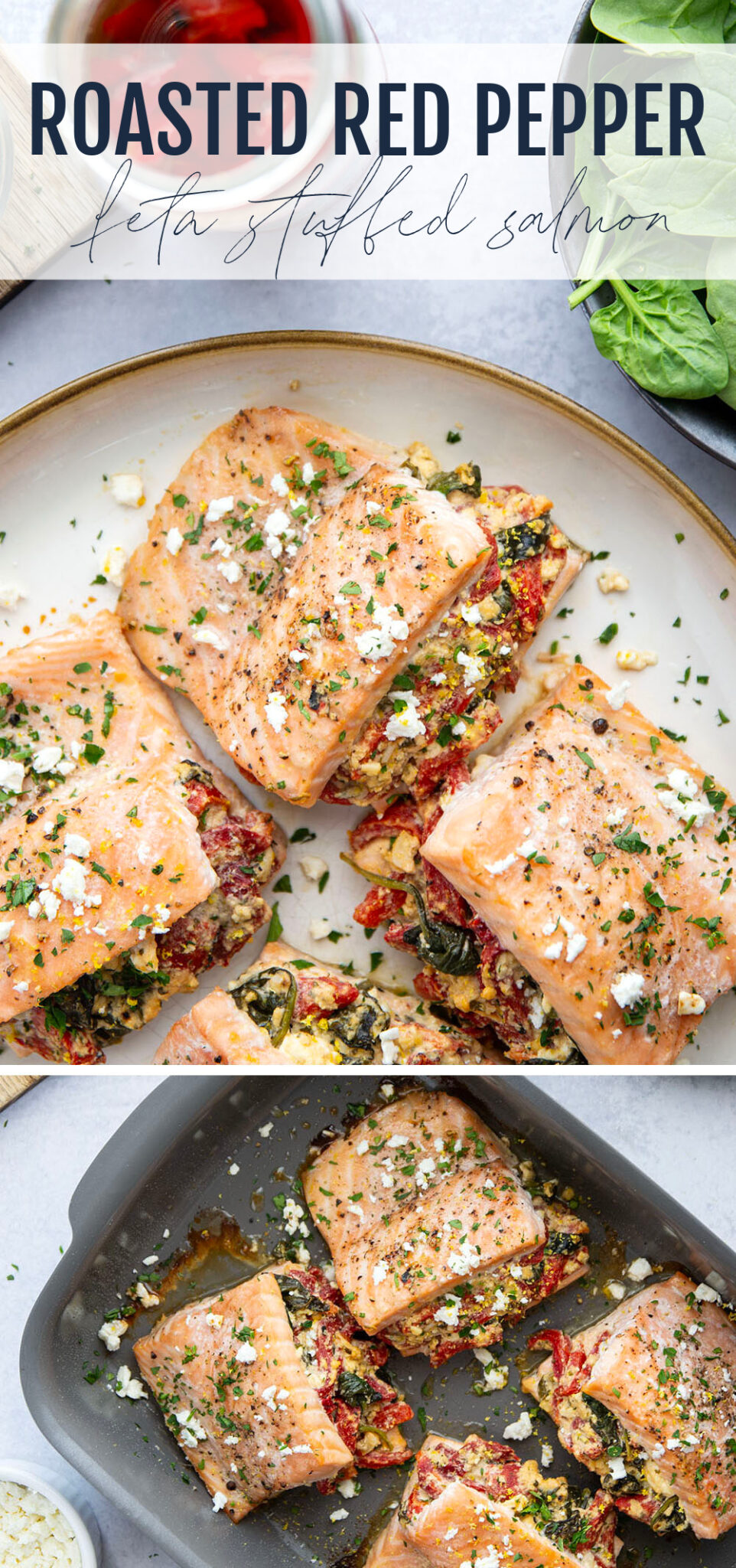 Roasted Red Pepper Feta Stuffed Salmon