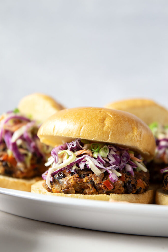 Chipotle Black Bean Burgers with Buttermilk Slaw