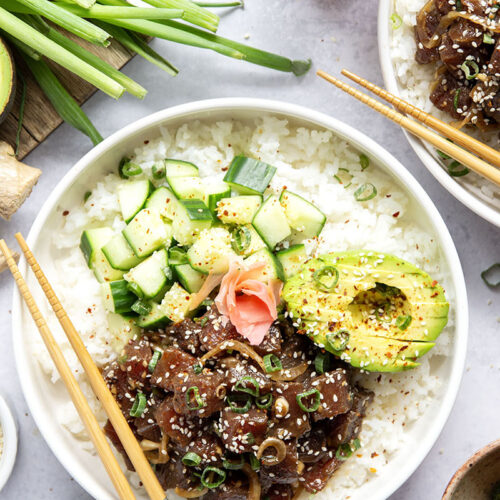 Ginger Soy Ahi Tuna Poke Bowls - Whole and Heavenly Oven