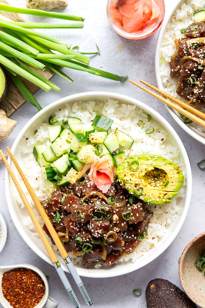 Ginger Soy Ahi Tuna Poke Bowls - Whole and Heavenly Oven