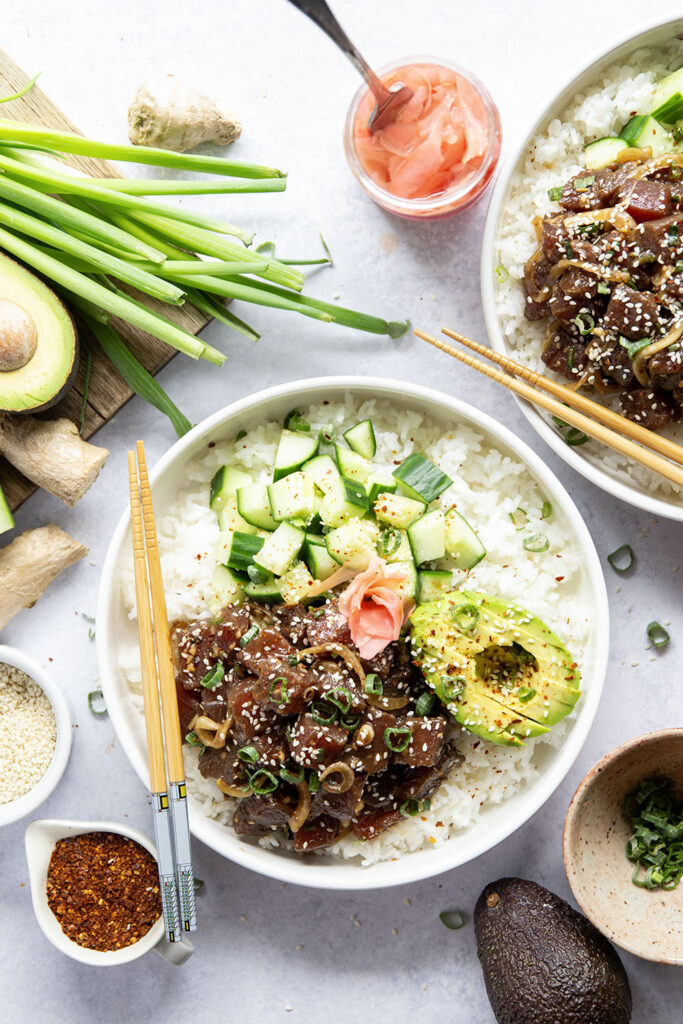 Ginger Soy Ahi Tuna Poke Bowls - Whole and Heavenly Oven