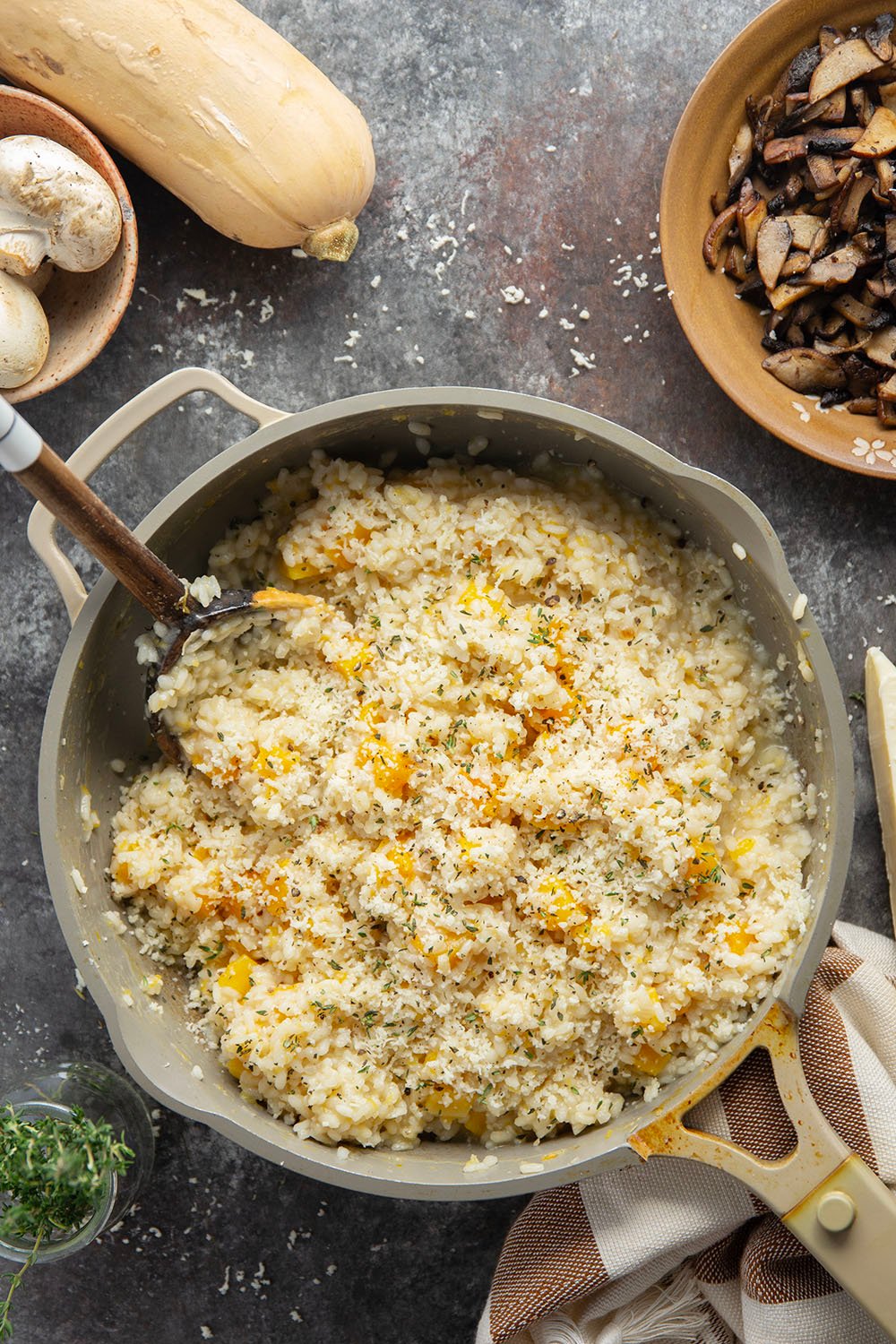 Asiago Butternut Squash Risotto with Crispy Mushrooms