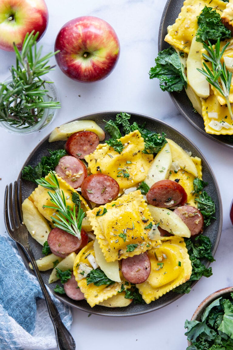 Sheet Pan Ravioli with Sausage and Apples