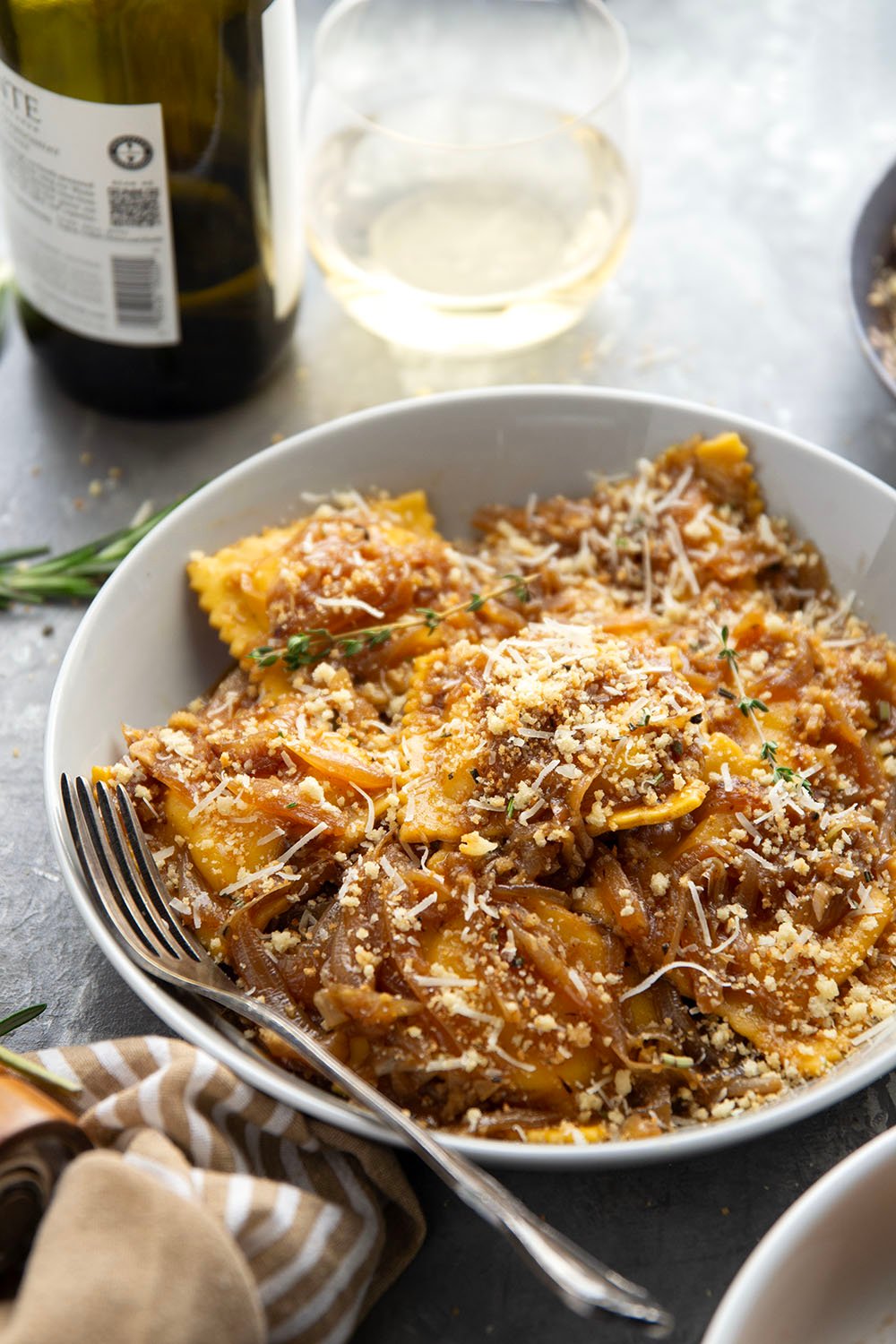 French Onion Ravioli with Asiago Breadcrumbs