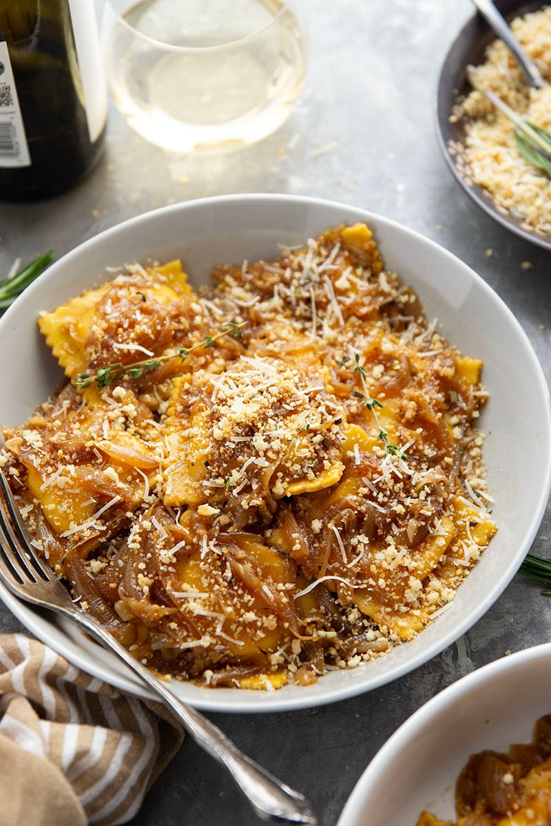 French Onion Ravioli with Asiago Breadcrumbs