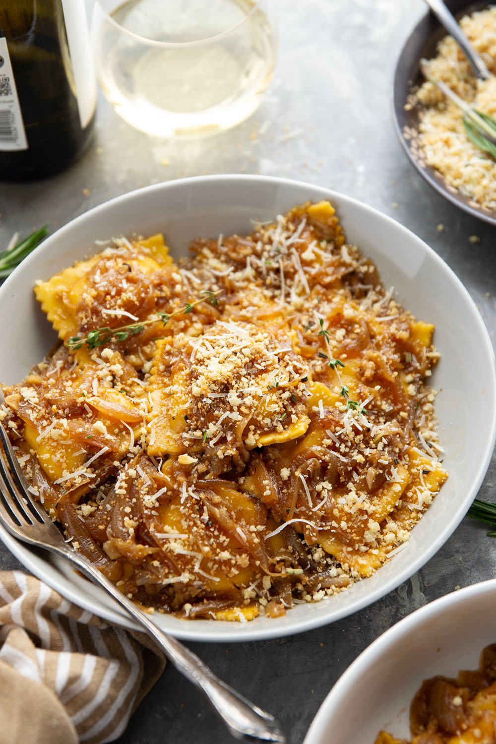 French Onion Ravioli with Asiago Breadcrumbs