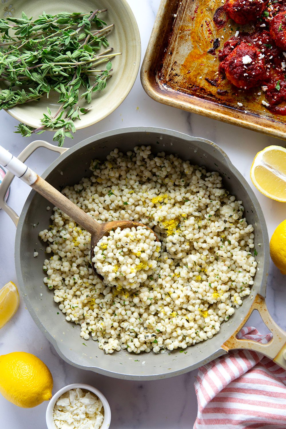 Harissa Chicken Meatballs with Lemon Herb Couscous - Whole and Heavenly ...