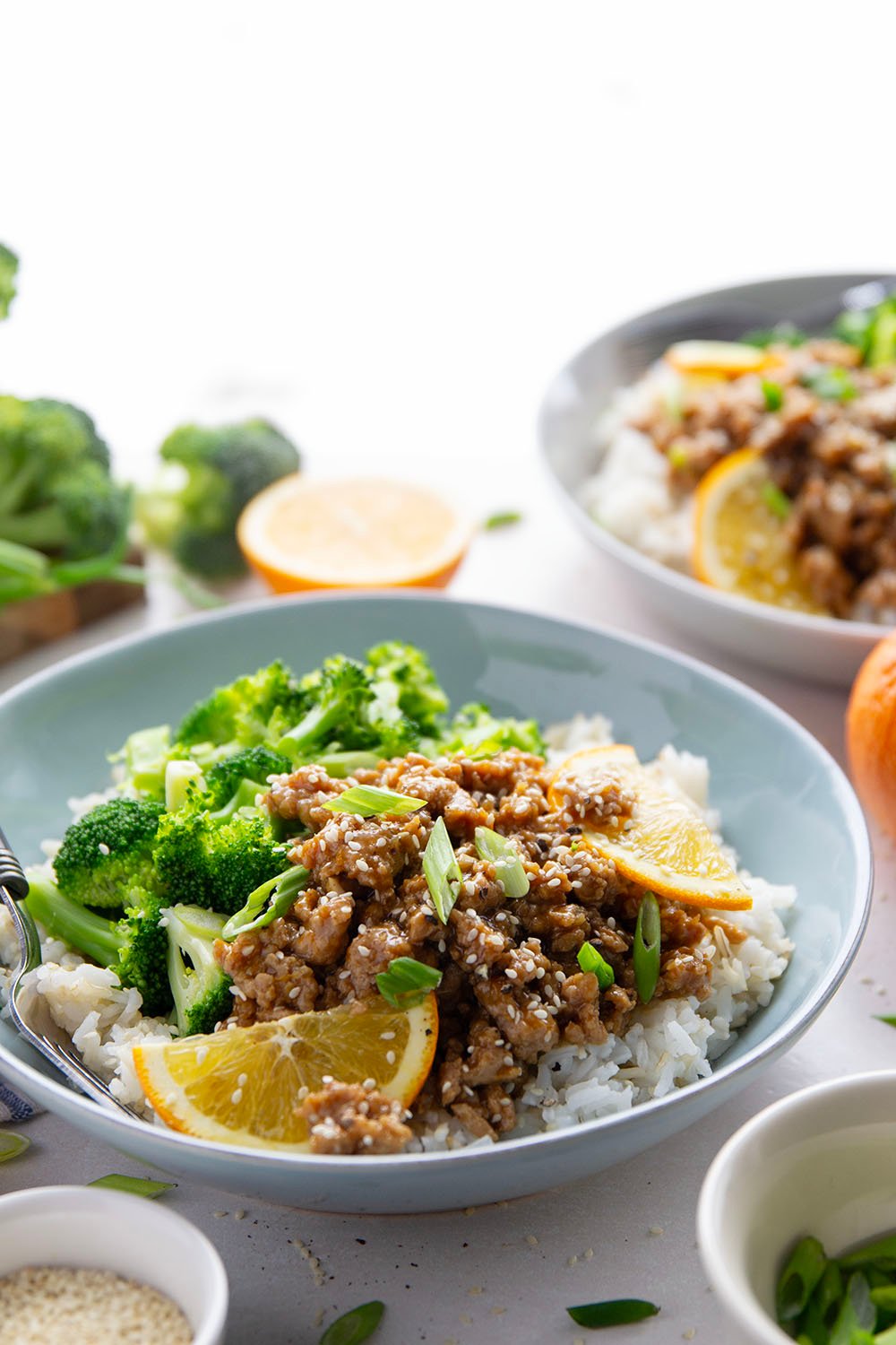 Orange Ground Chicken Rice Bowls