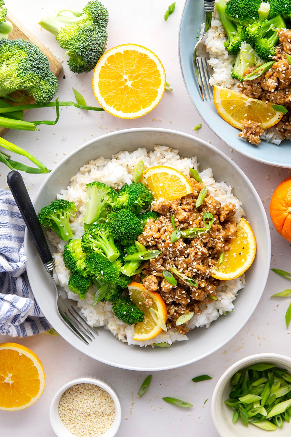 Orange Ground Chicken Rice Bowls