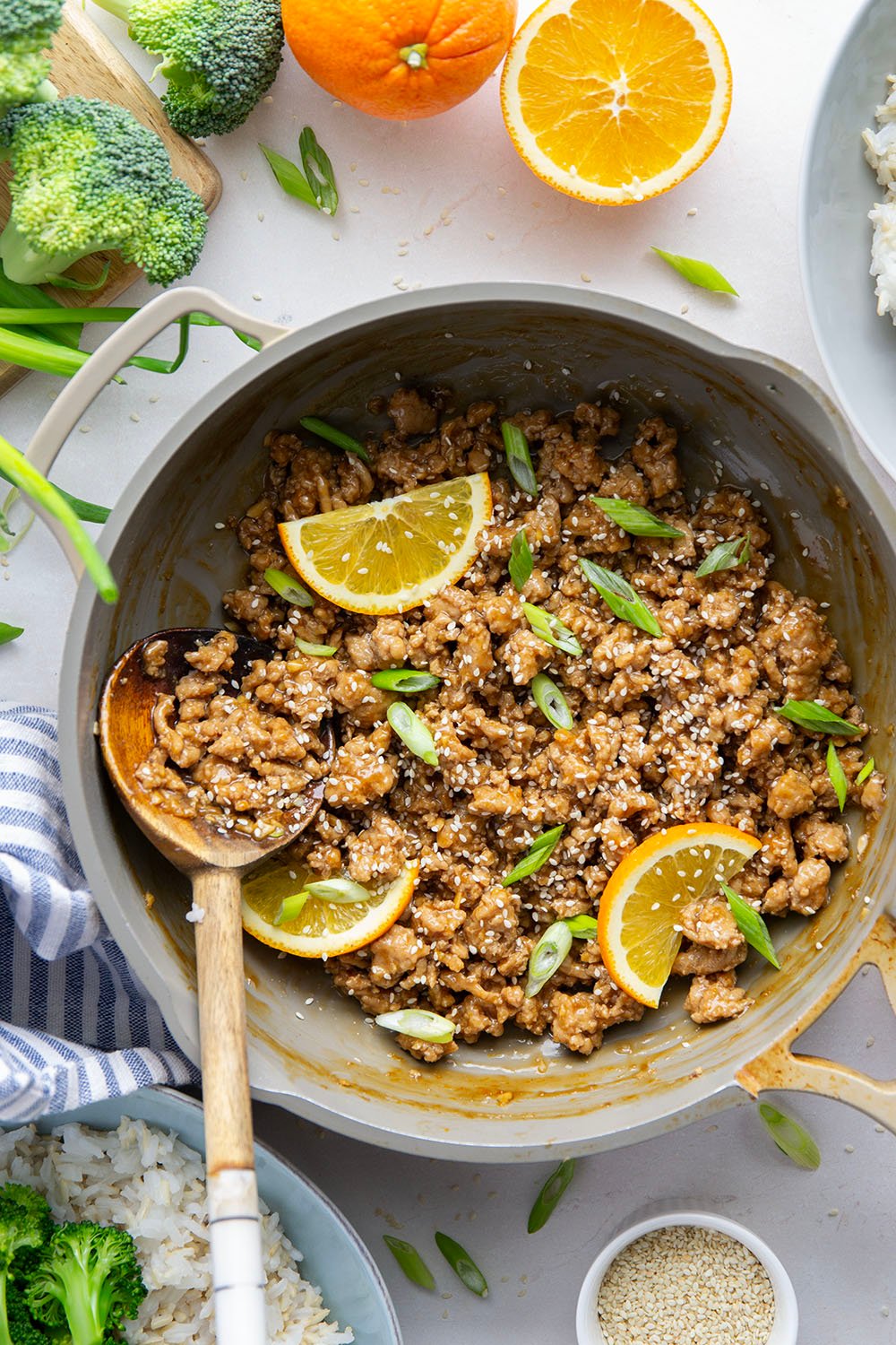 Orange Ground Chicken Rice Bowls